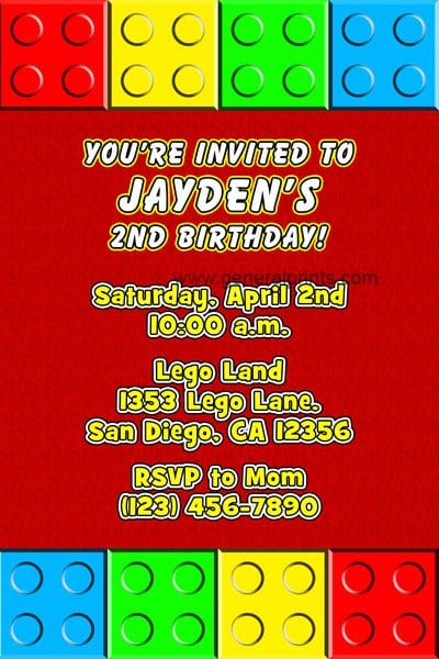 Printable Lego Invites